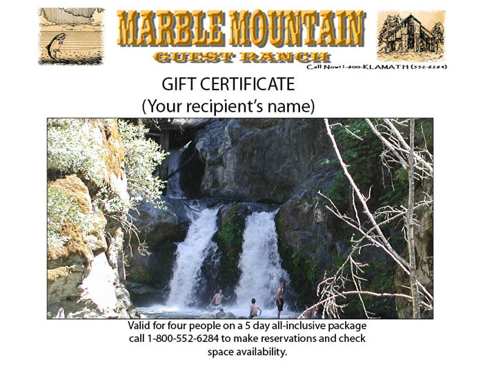 Dude Ranch Vacation Gift Certificates - Marble Mountain Guest Ranch